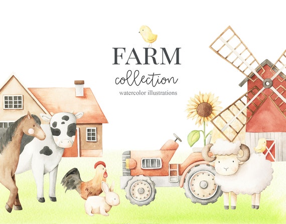 Watercolor Farm Clipart Watercolor Country Clipart Cow - Etsy