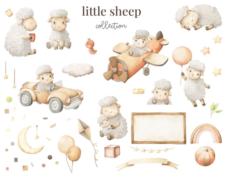 Little Sheep Watercolor Clipart, Animal Pilot, Driver, Kids Clipart ...