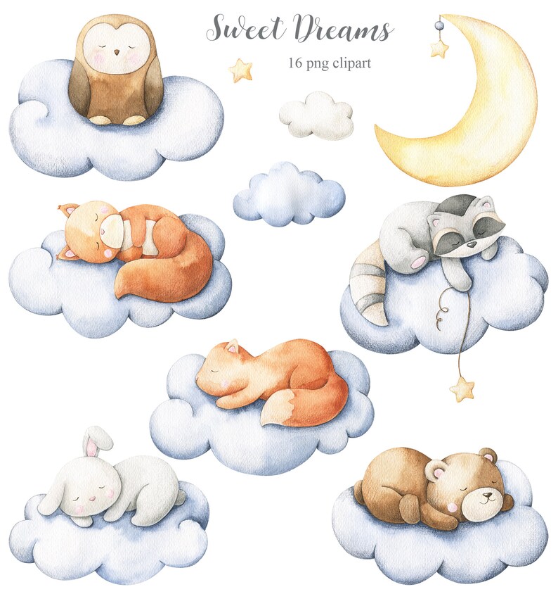 Watercolor Sleeping Animals Woodland Nursery Clipart - Etsy