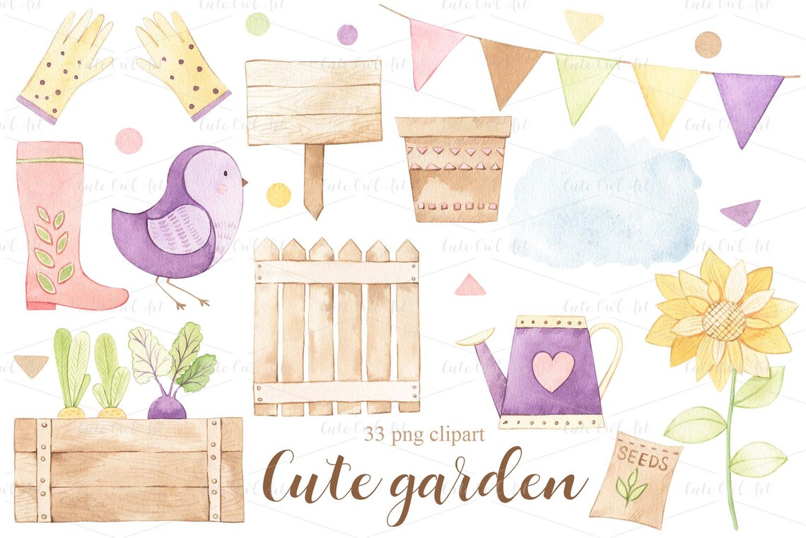 Watercolor Garden Clipart Watercolor Gardening Download - Etsy
