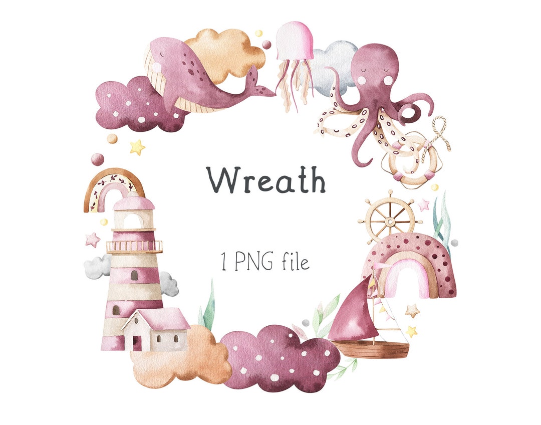 Nautical Wreath. Baby Girl Wreath Clipart Watercolor Baby Illustrations ...