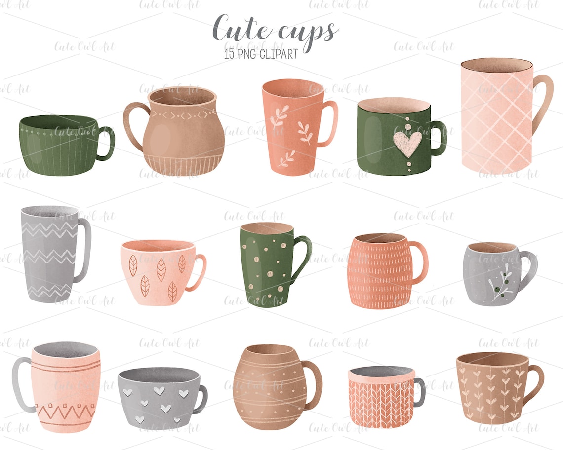 Watercolor Cups Clipart Mug Clipart Cup of Tea Cup of - Etsy