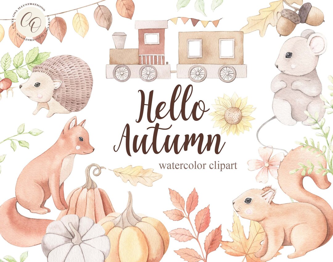 Autumn Watercolor Clipart - Fall Clipart - Pumpkin - Printable ...
