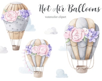 Floral Hot Air Balloons Clipart Set Banners Bunting - Etsy