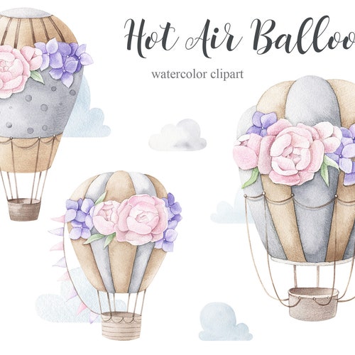 Hot Air Balloon Watercolor Clipart Kids Clipart Nursery - Etsy