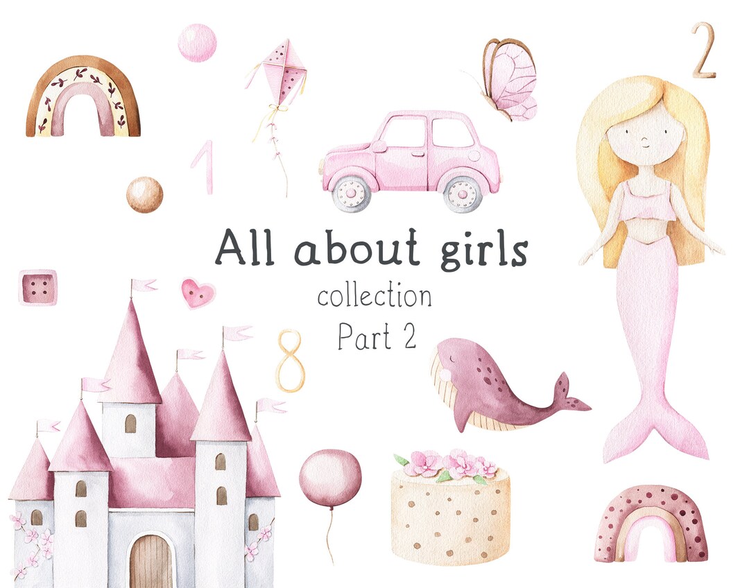 Watercolor Baby Girl Clipart. Baby Girl Nautical Clip Art Baby Shower ...