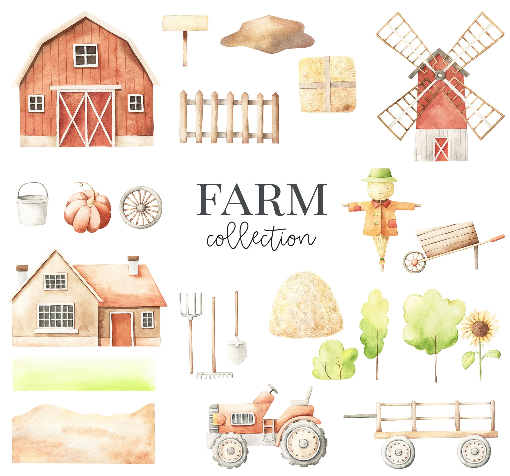 Watercolor Farm Clipart Watercolor Country Clipart Cow - Etsy