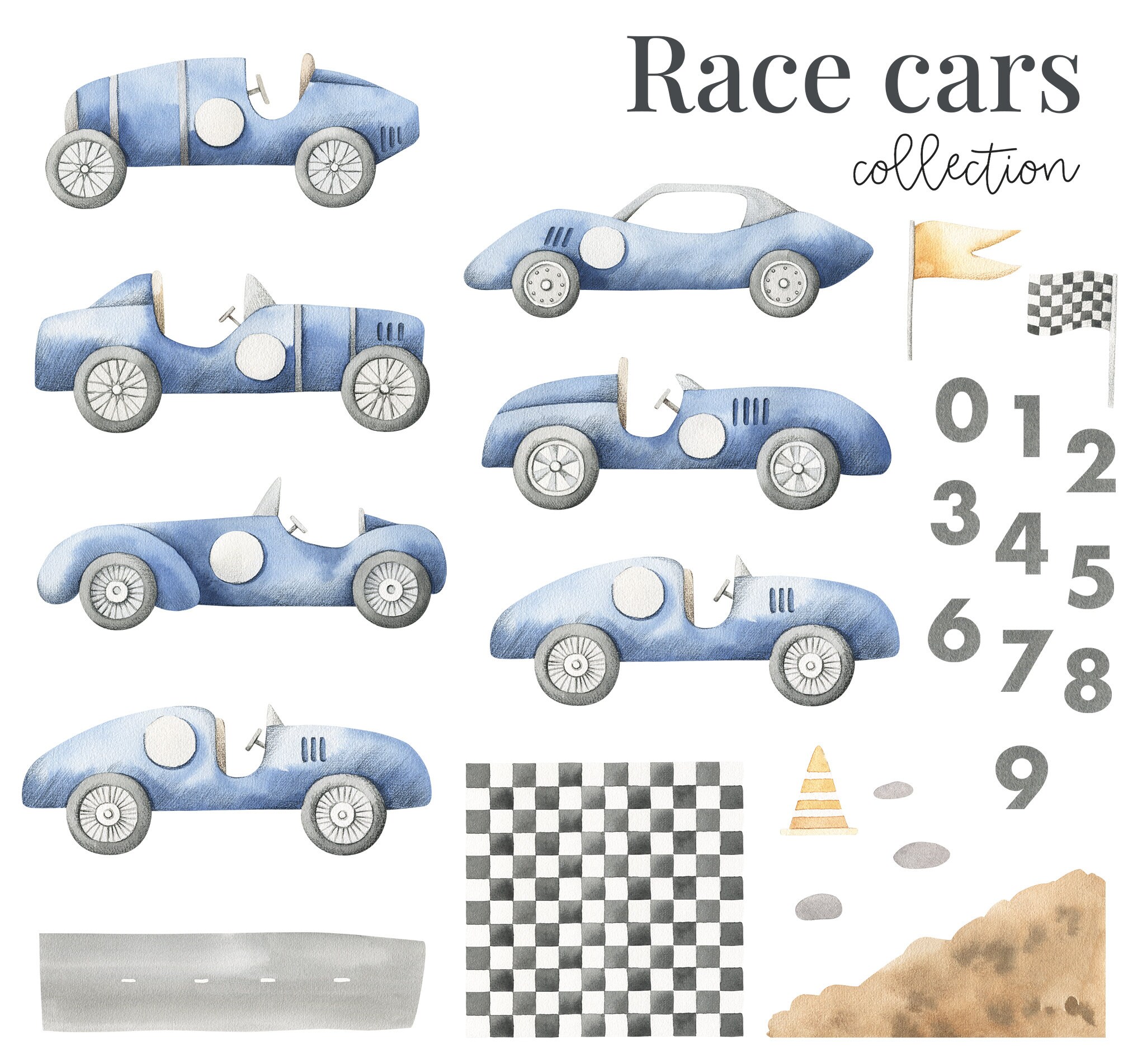 Race Cars Watercolor Clipart Blue Race Car Kids Clipart - Etsy