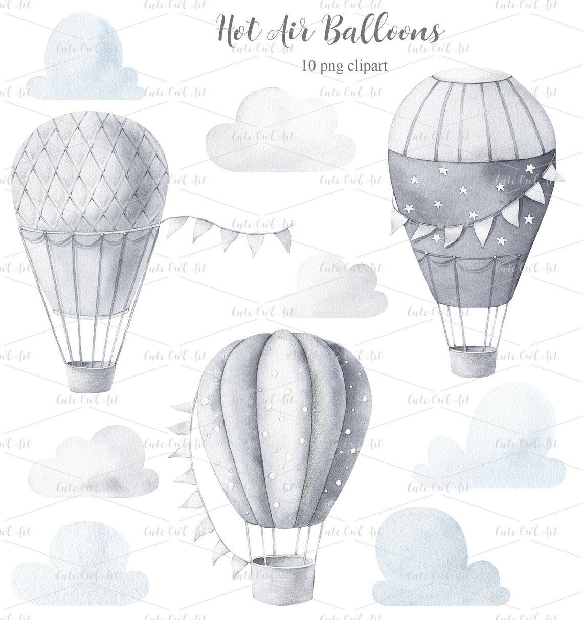 Hot Air Balloon Watercolor Clipart Kids Clipart Nursery | Etsy