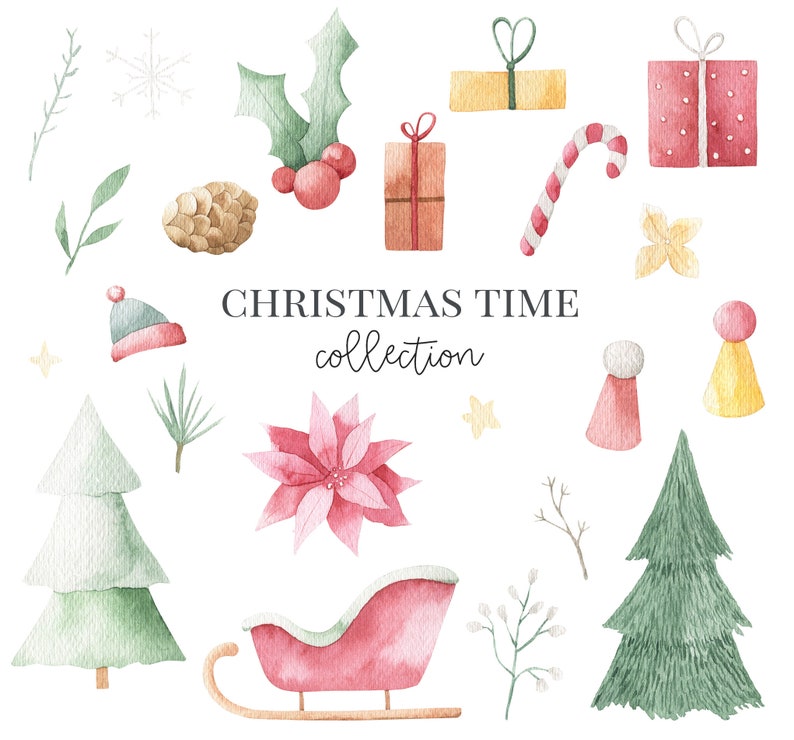 Christmas Watercolor Clipart / Merry Christmas Clip Art / Santa Claus ...