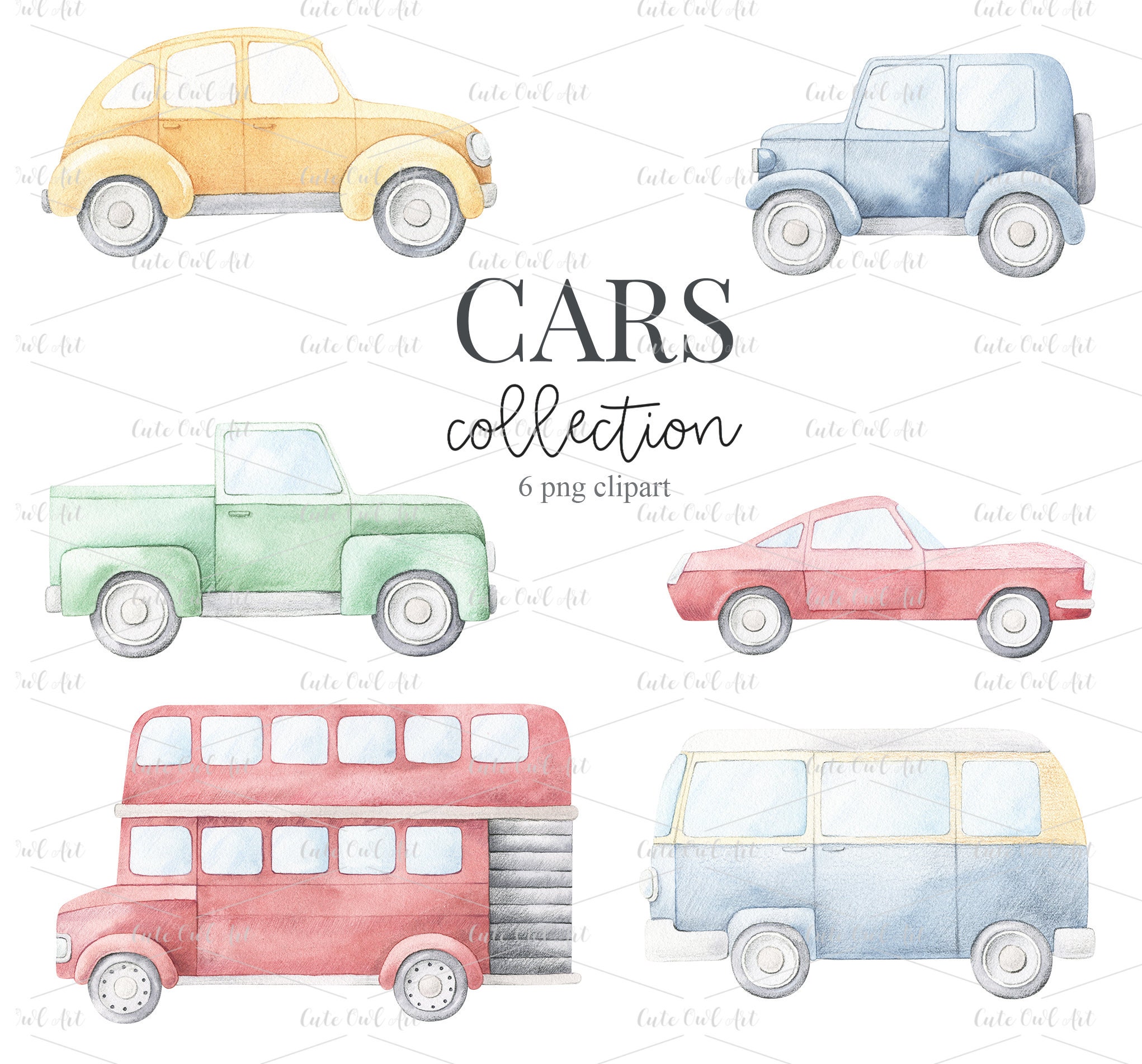 Watercolor Cars Clipart Watercolor Transportation Clipart - Etsy UK
