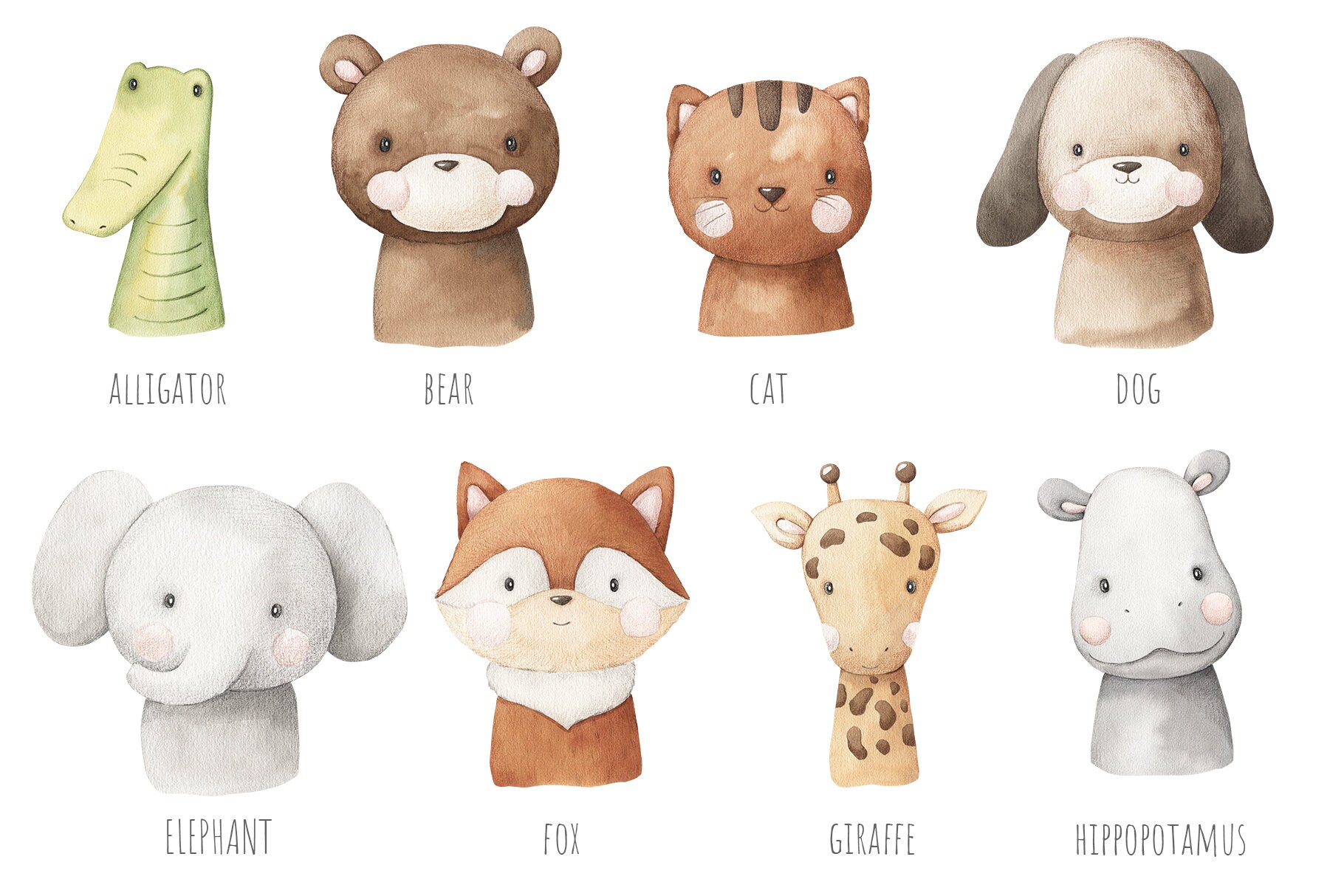 Watercolor Animal Alphabet Babies Portraits Clipart. Woodland Safari ...