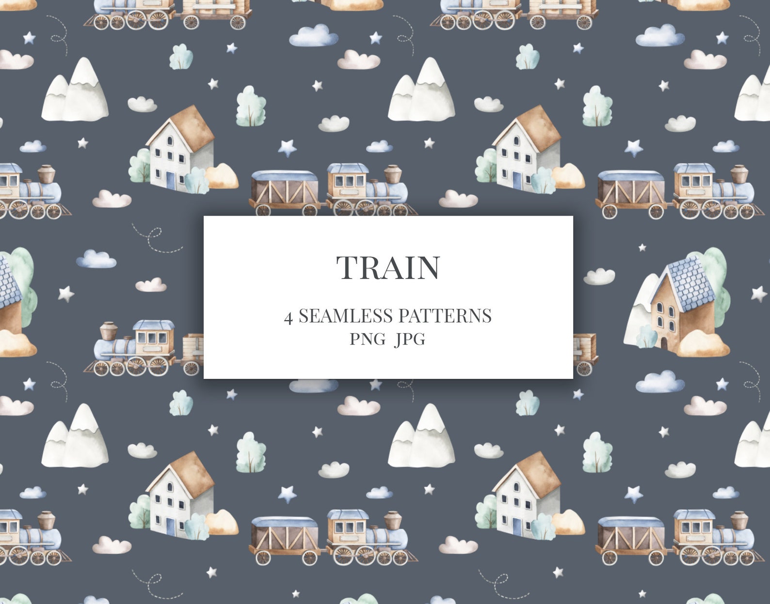 Watercolor Train Seamless Pattern / Rail Vagons Digital - Etsy