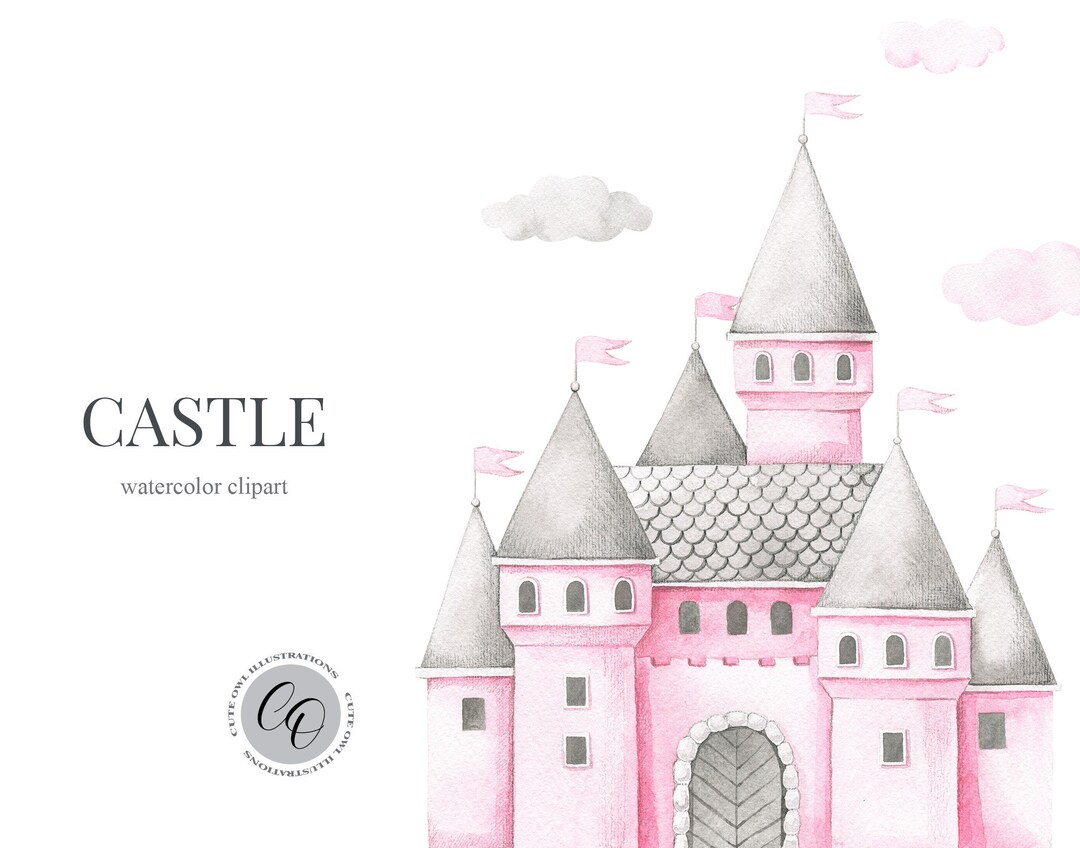 Castle Clipart, Watercolor Castle, Pink Castle, Girls Clipart, Nursery ...