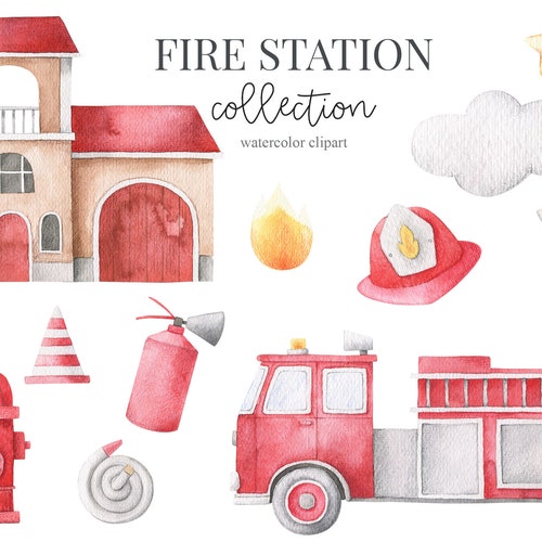 Watercolor Fire Truck Fire Station Department Helmet - Etsy