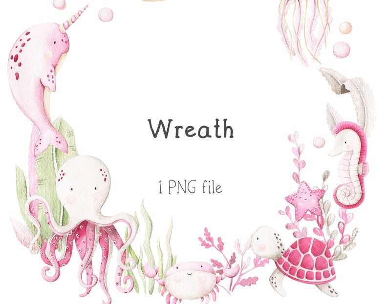 Nautical Wreath. Baby Girl Wreath Clipart. Watercolor Baby - Etsy
