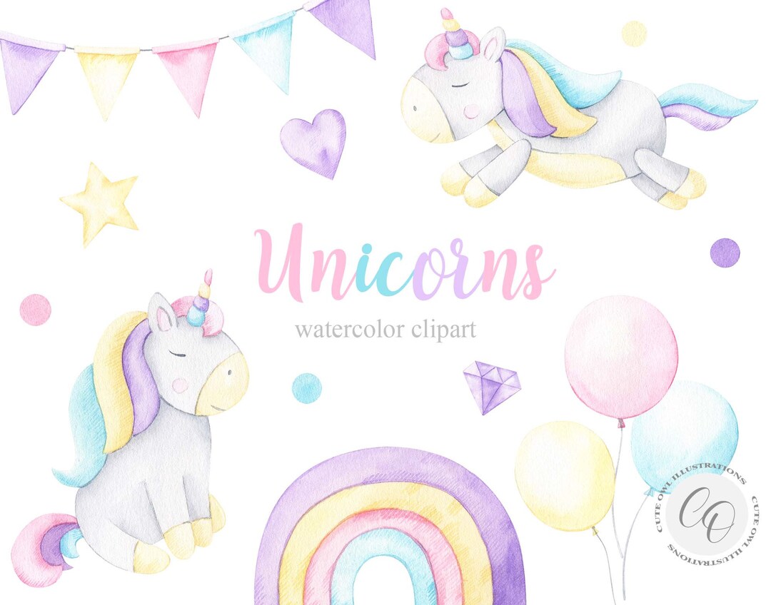 Watercolor Unicorns Clipart - Instant Download - Rainbow Unicorns ...