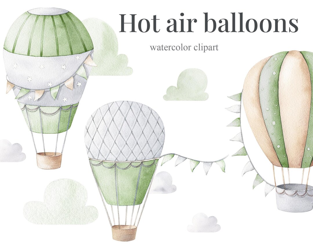 Hot Air Balloon Watercolor Clipart, Kids Clipart, Nursery Decor, Baby ...