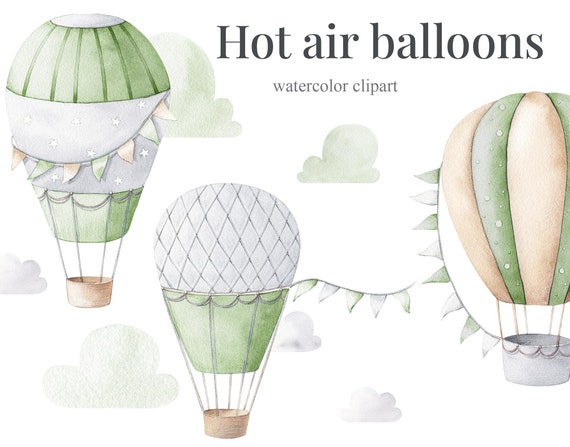 Hot Air Balloon Watercolor Clipart Kids Clipart Nursery - Etsy