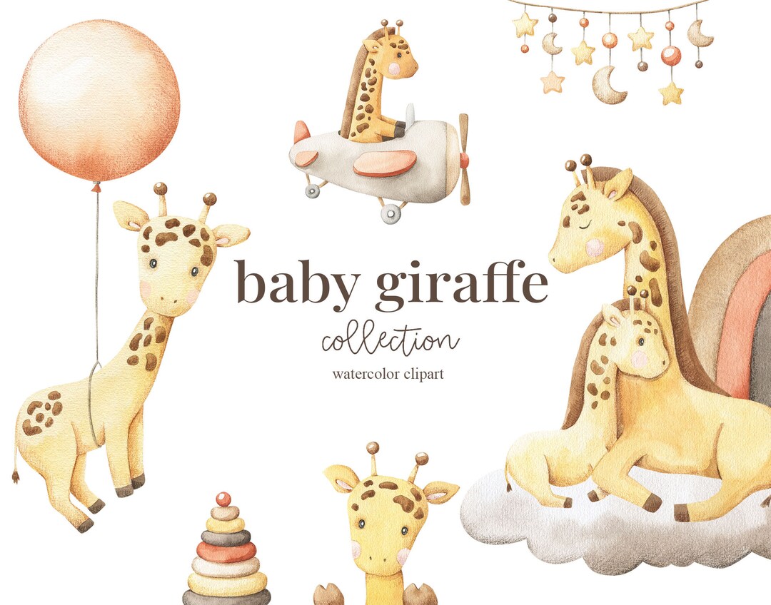 Baby Giraffe Watercolor Clipart, Animal Pilot, Driver, Kids Clipart ...