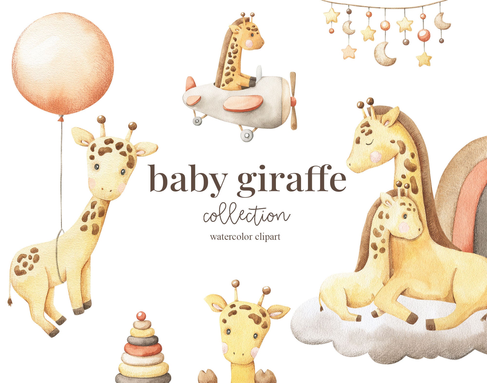 Baby Giraffe Watercolor Clipart Animal Pilot Driver Kids - Etsy