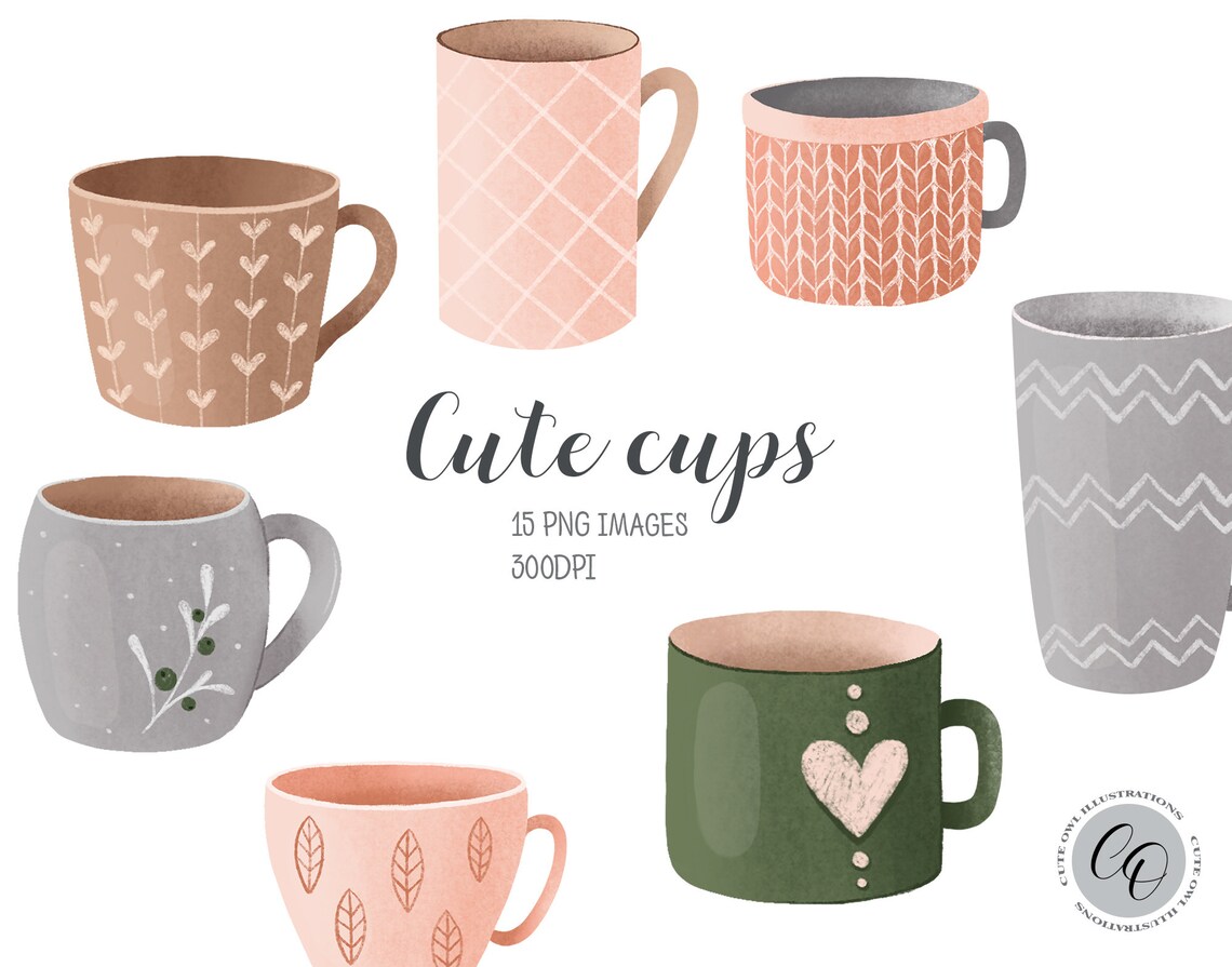 Watercolor Cups Clipart Mug Clipart Cup of Tea Cup of - Etsy