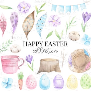 Watercolor Easter Bunny Clipart, Egg, Holiday Rabbits and Floral Clip ...