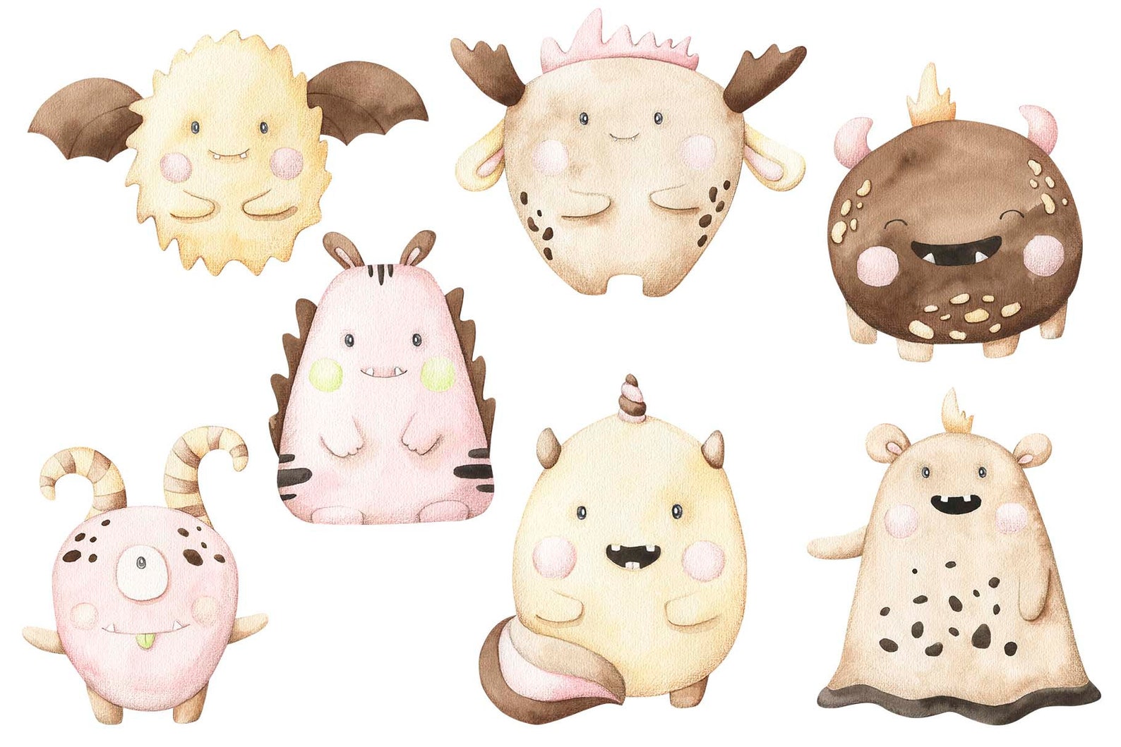 Monsters Watercolor Clipart. Cute Monsters Nursery Art Wall - Etsy