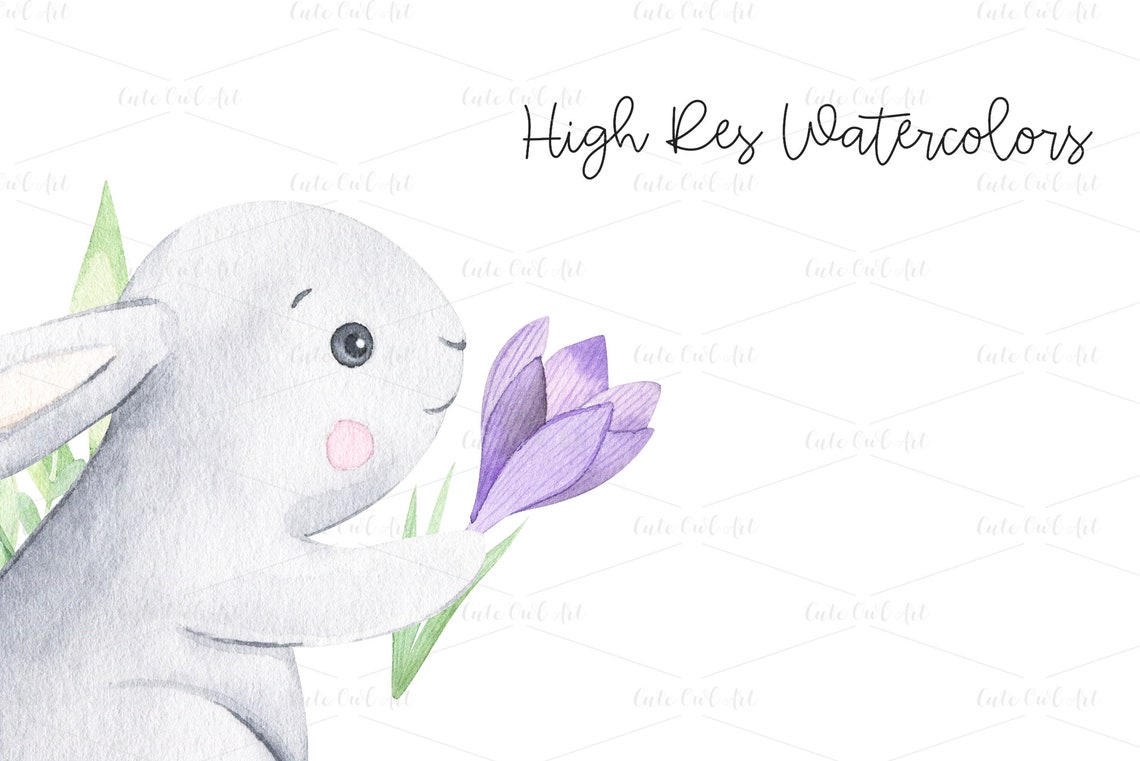 Watercolor Easter Bunny Clipart, Egg, Holiday Rabbits and Floral Clip ...