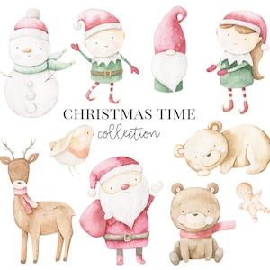 Christmas Watercolor Clipart / Merry Christmas Clip Art / Santa Claus ...