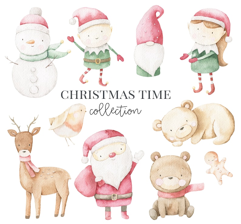 Christmas Watercolor Clipart / Merry Christmas Clip Art / Santa Claus ...