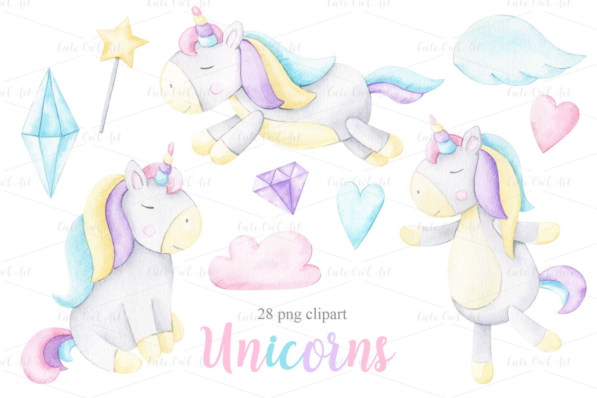 Watercolor Unicorns Clipart - Instant Download - Rainbow Unicorns ...