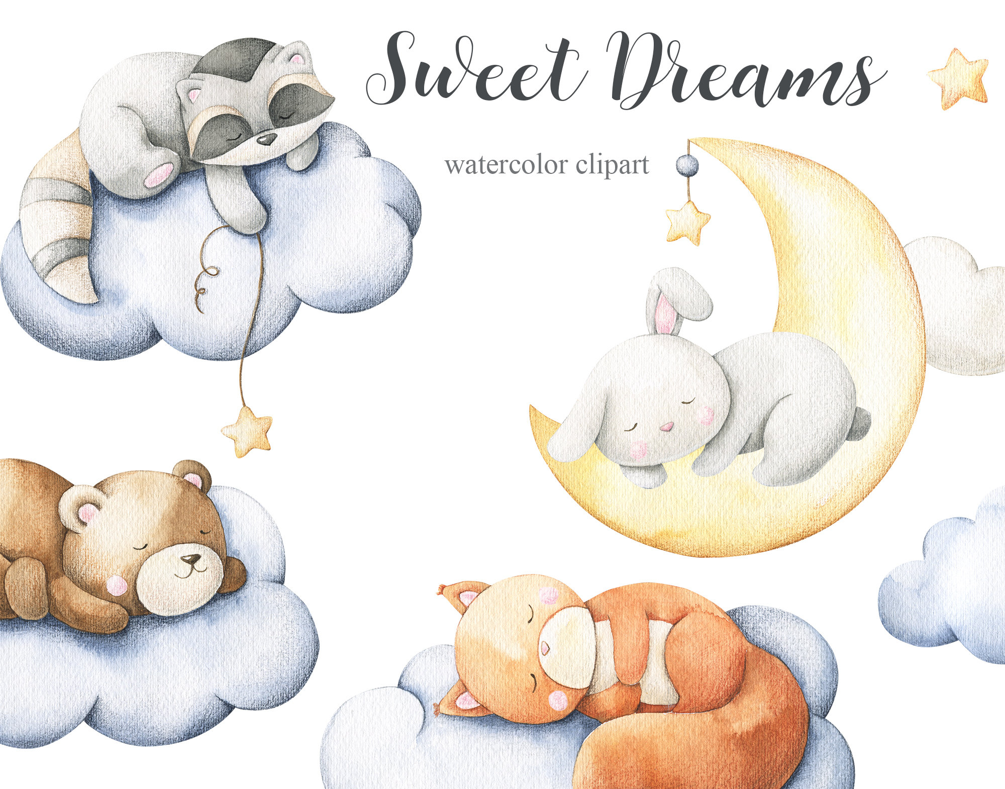 Watercolor Sleeping Animals Woodland Nursery Clipart - Etsy