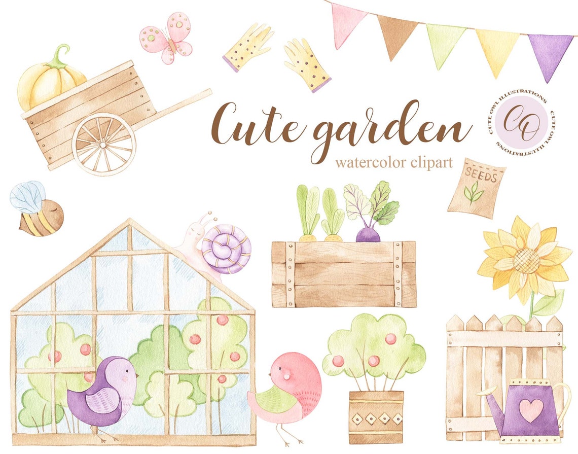 Watercolor Garden Clipart Watercolor Gardening Download - Etsy