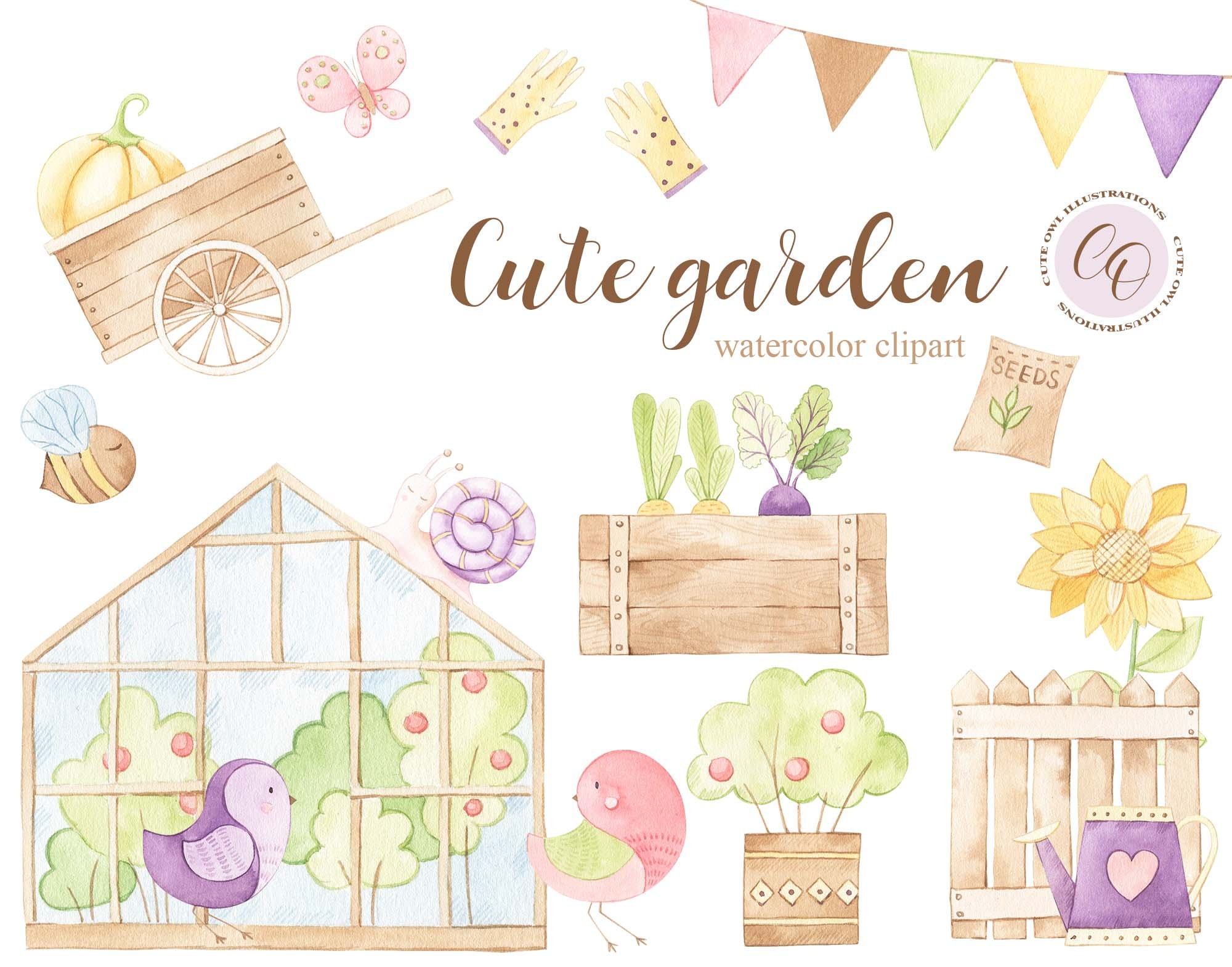 Watercolor Garden Clipart Watercolor Gardening Download - Etsy