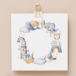 Nautical Wreath. Baby Boy Wreath Clipart. Watercolor Baby Illustrations ...