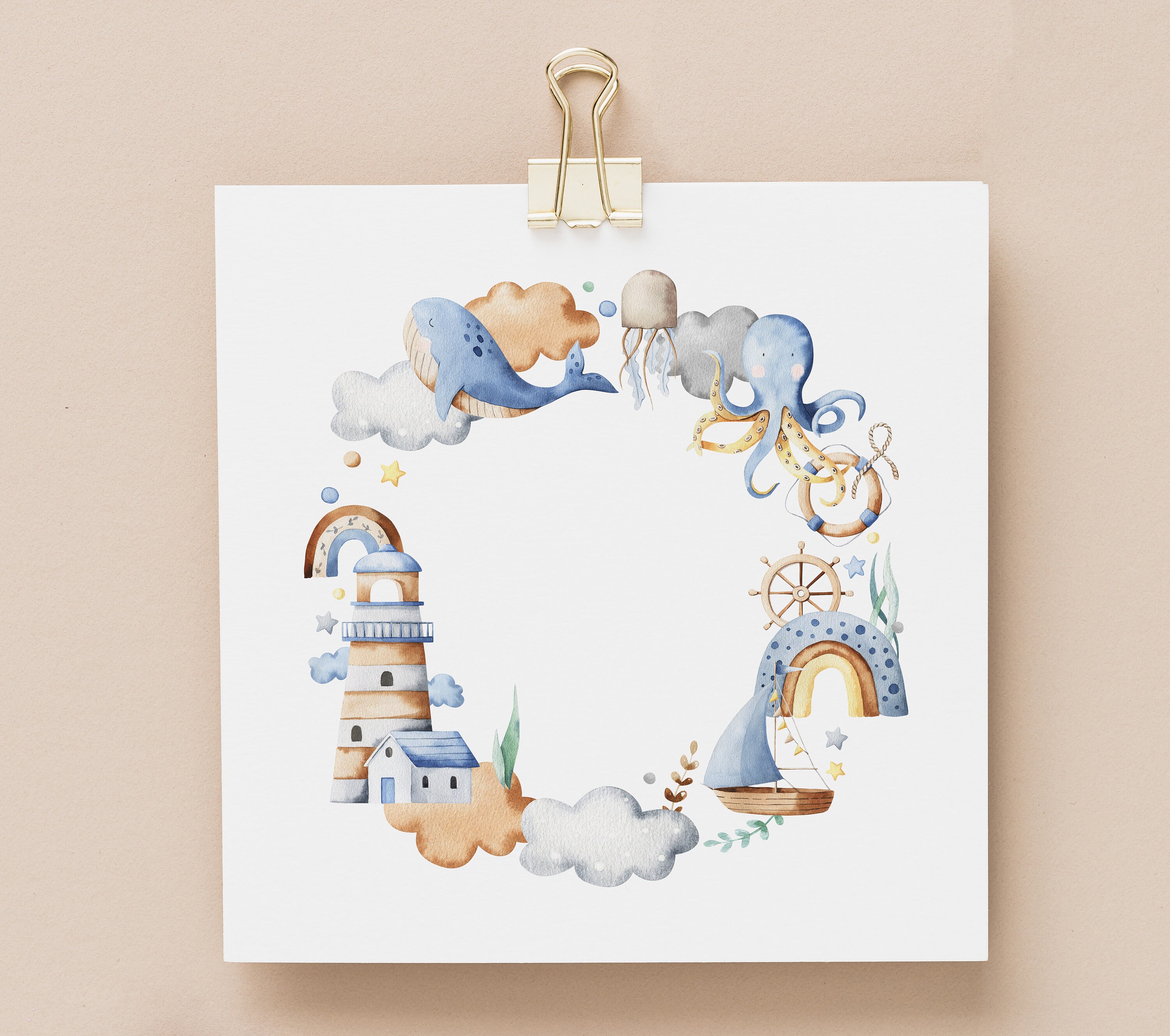 Nautical Wreath. Baby Boy Wreath Clipart. Watercolor Baby Illustrations ...