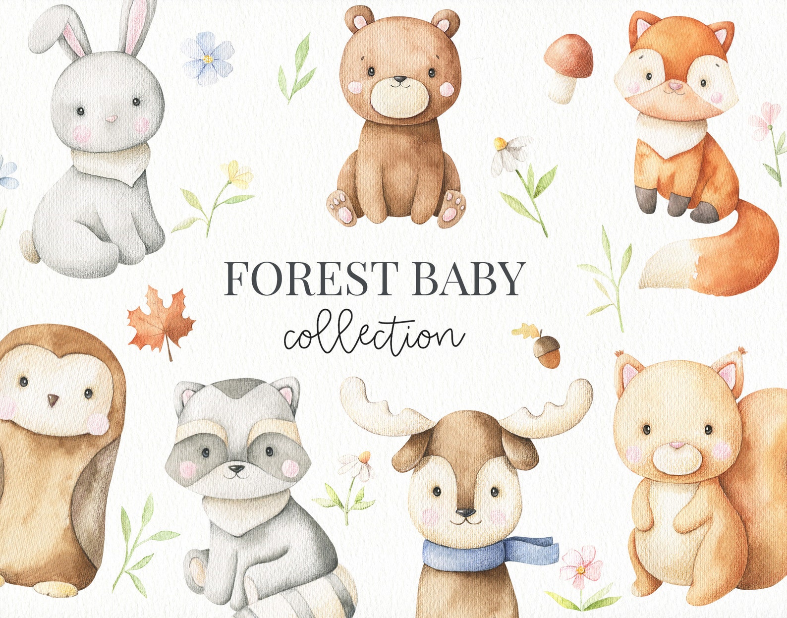 Watercolor Forest Baby Woodland Nursery Clipart Woodland - Etsy
