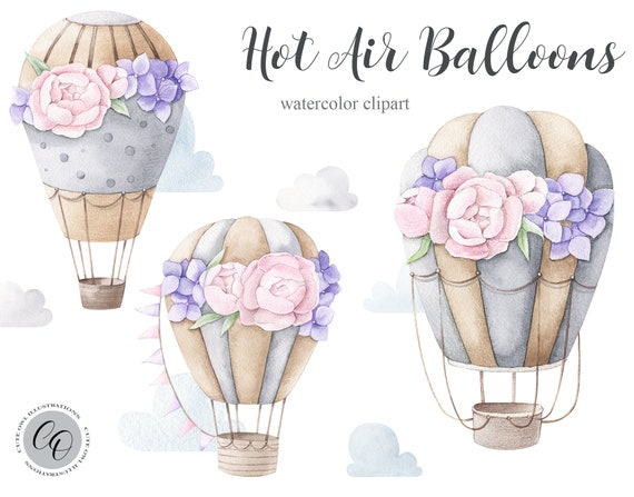 Hot Air Balloon Watercolor Clipart Kids Clipart Nursery | Etsy