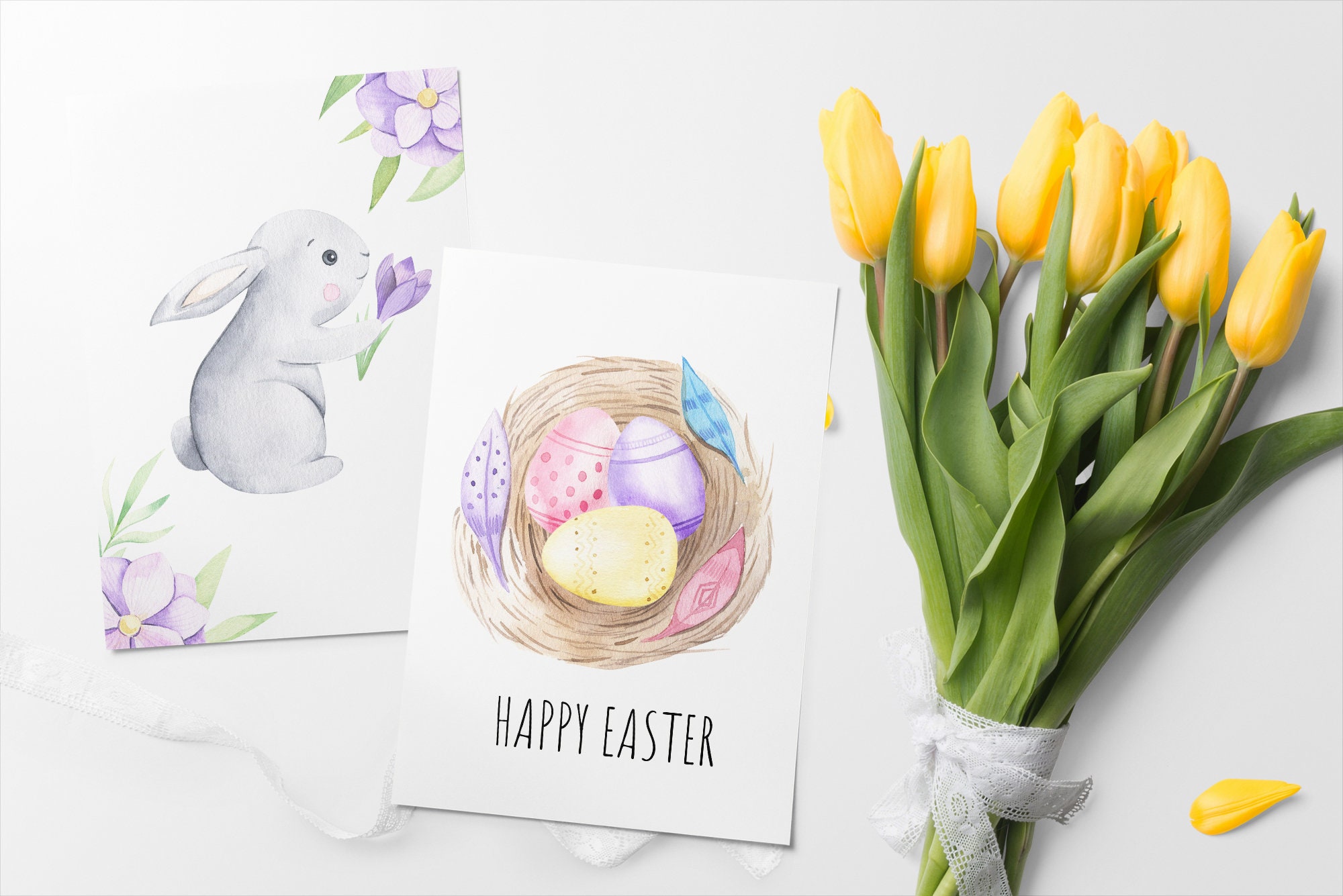 Watercolor Easter Bunny Clipart, Egg, Holiday Rabbits and Floral Clip ...