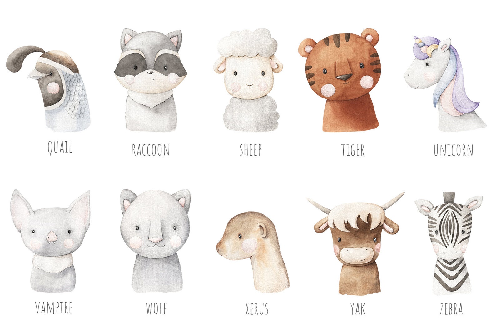 Watercolor Animal Alphabet Babies Portraits Clipart. Woodland Safari ...