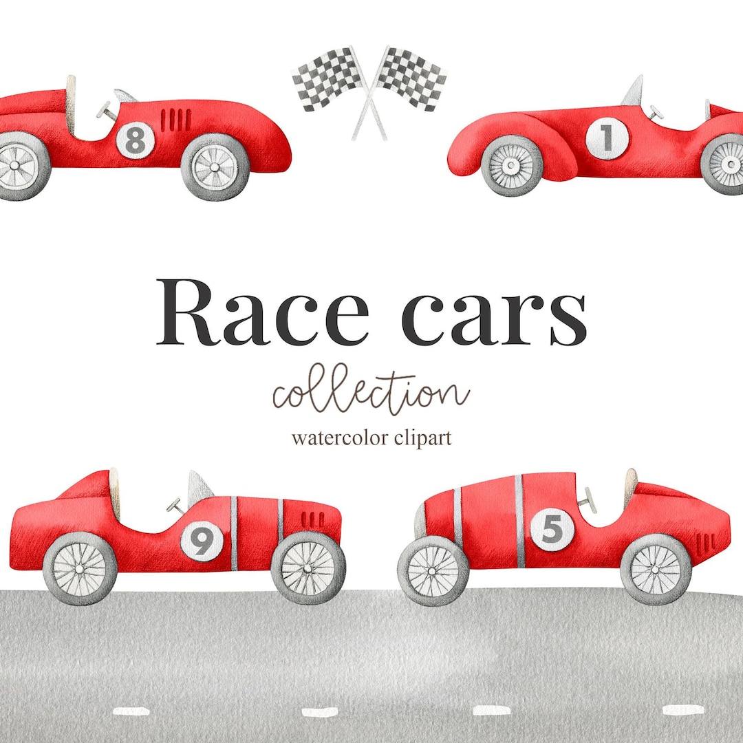 Race Cars Watercolor Clipart, Red Race Car, Kids Clipart, Nursery Decor ...