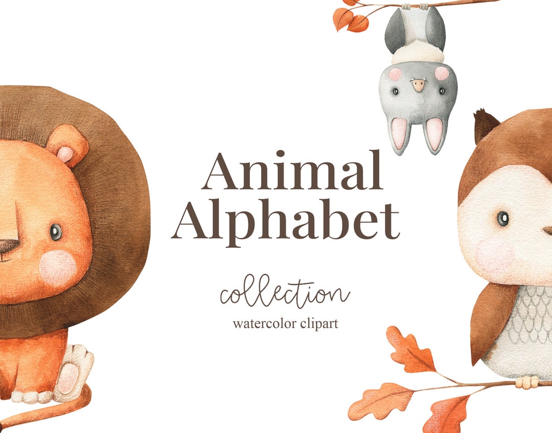Watercolor Animal Alphabet Babies Clipart. Woodland Safari Nursery Art ...