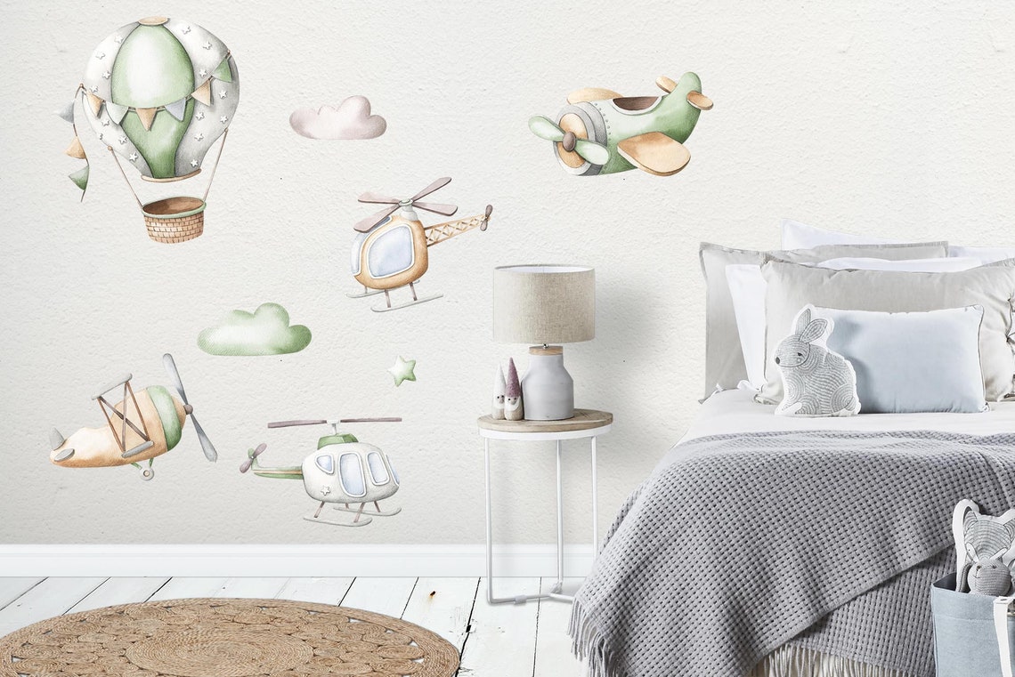 Air Transport Watercolor Clipart Helicopter Hot Air Balloon - Etsy