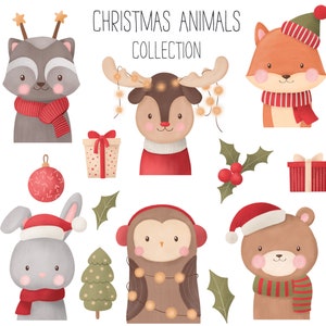 Watercolor Christmas Animals Clipart Christmas Clipart Instant Download ...