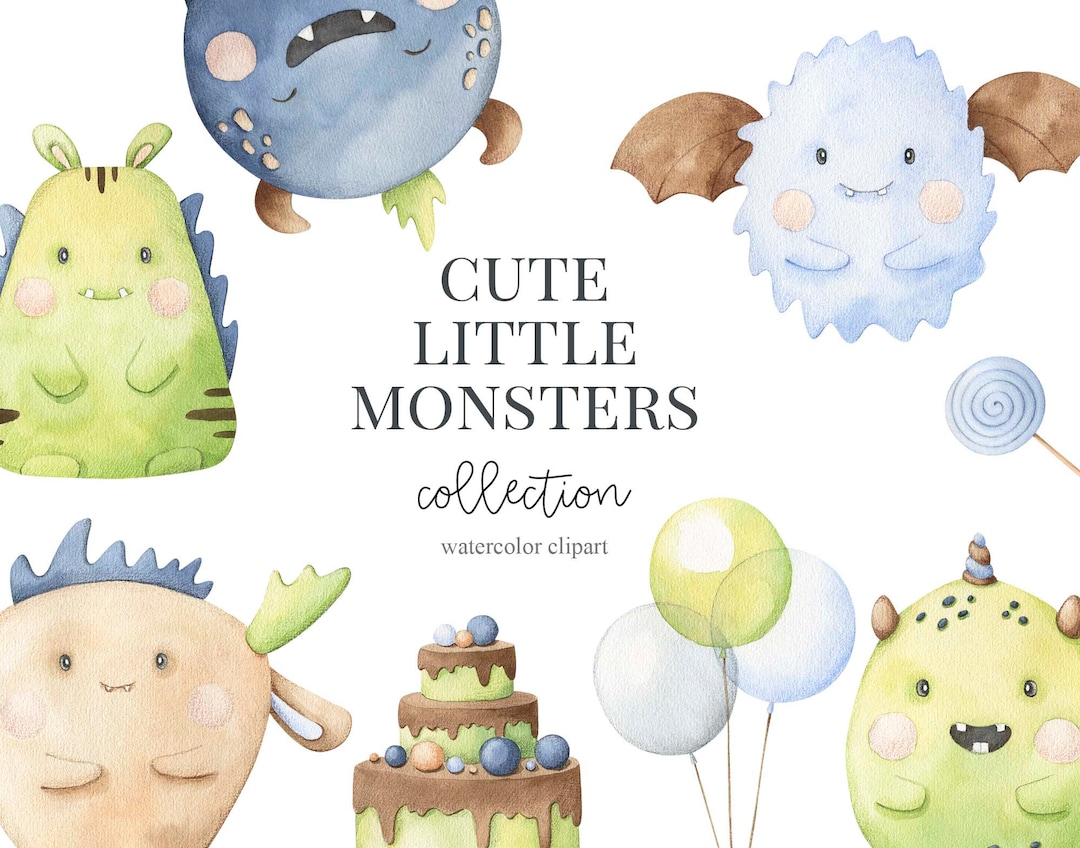 Monsters Watercolor Clipart. Cute Monsters Nursery Art, Wall Decor ...