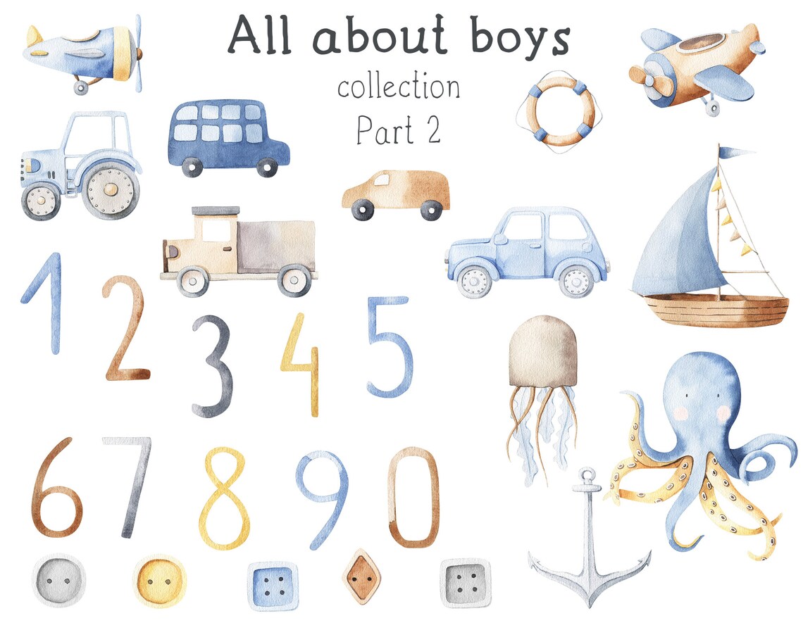Watercolor Baby Boy Clipart. Baby Boy Nautical Clip Art Baby - Etsy