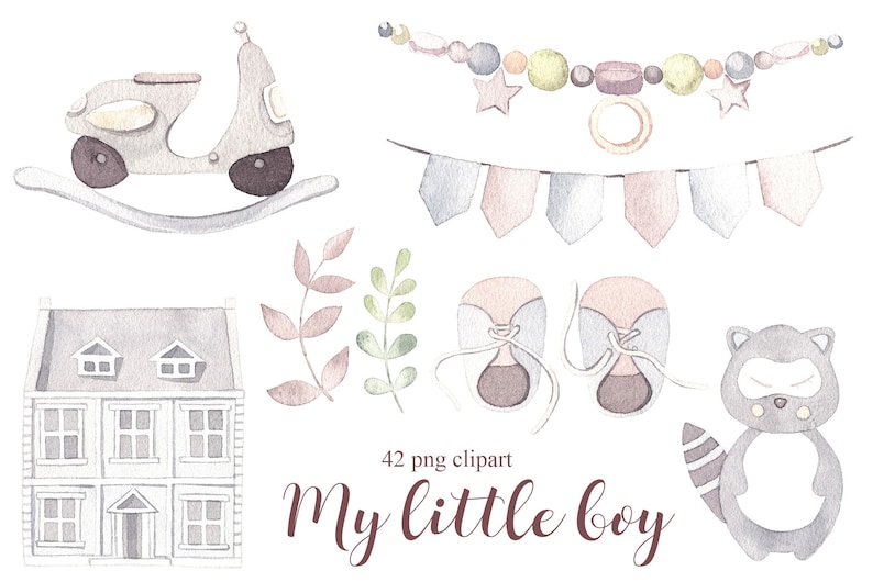 Watercolor Baby Boy Clipart - Watercolor Toys - Baby Shower Clipart ...