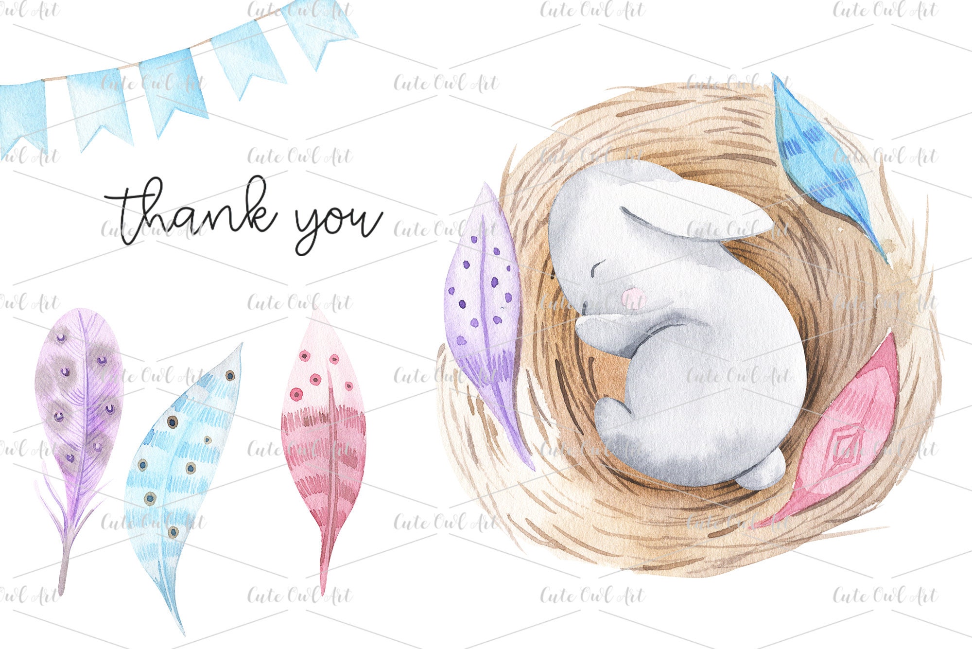 Watercolor Easter Bunny Clipart, Egg, Holiday Rabbits and Floral Clip ...