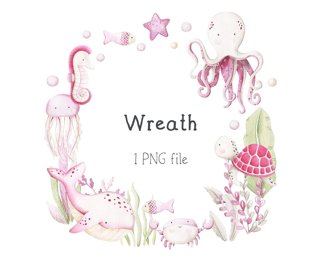 Nautical Wreath. Baby Girl Wreath Clipart. Watercolor Baby ...